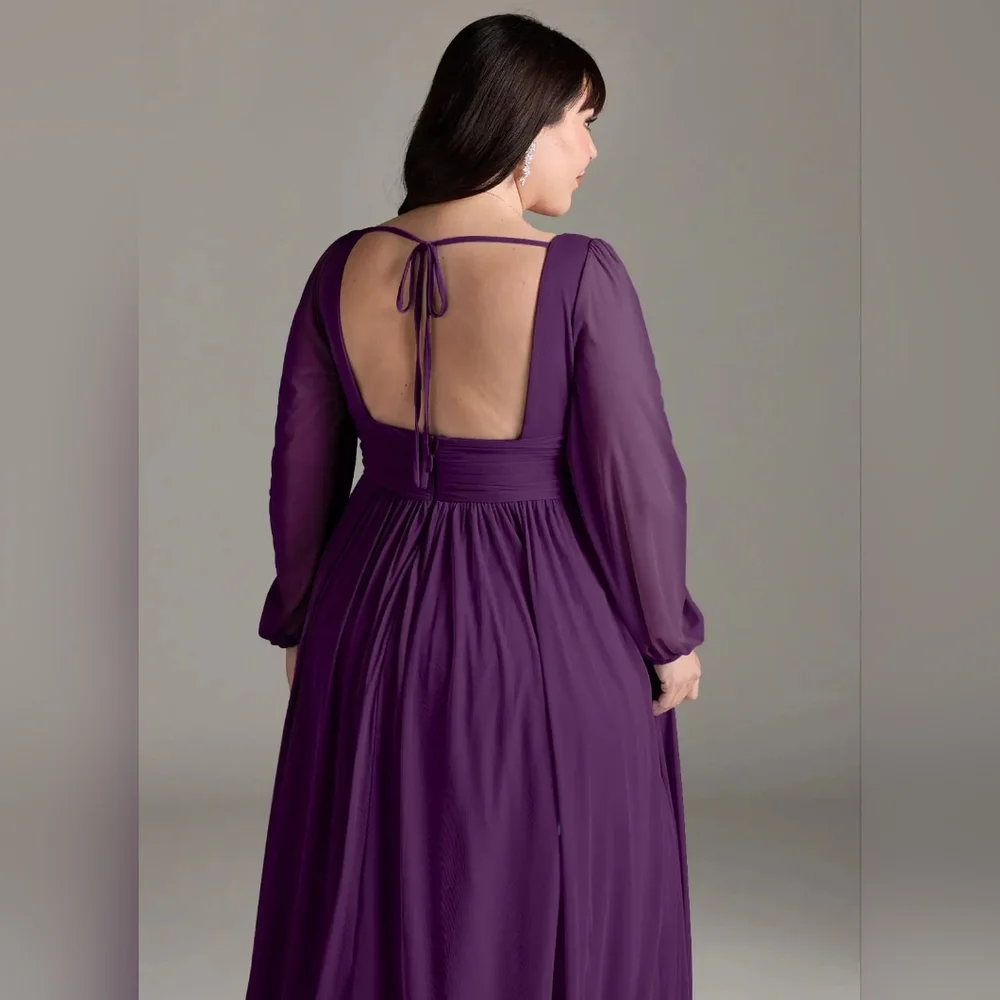 Azazie | Dresses | Nwt Azazie Norah Grape Aline Vneck Long Sleeve ...